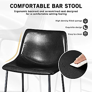 LEMBERI 26 inch Bar Stools Set of 2, Modern Counter Height Bar Stools, Faux Leather Barstool with Back and Metal Leg, Armless Dining Chairs for Kitchen Island Pub Living Room (26, Black)