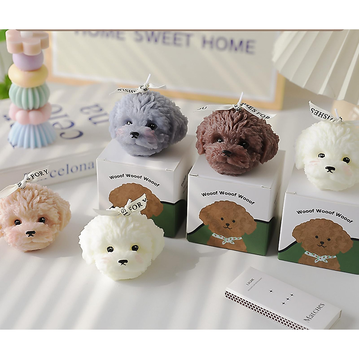 Teddy Dog Shaped Scented Candle,100G Cute Puppy Animal Aroma Soy Wax Decorative Novelty Candle for Table Photo Prop Birthday Gift,Prefect for Meditation Stress Relief Mood Boosting (White)