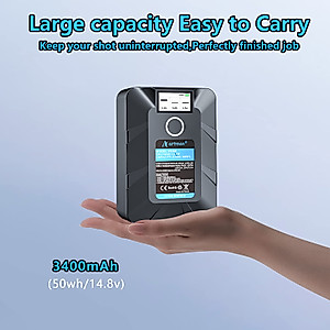 Artman V Mount Battery,14.8V 3400mAh (50Wh) Mini V-Mount Battery with OLED Screen 45W PD USB-C Fast Charging D-TAP USB-A DC Ports, V Lock Battery for Cameras Camcorders Large LED Light Monitors