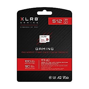 PNY XLR8 512GB Gaming Class 10 U3 V30 microSDXC Flash Memory Card - 100MB/s, Class 10, U3, V30, A2, 4K UHD, Full HD, UHS-I, micro SD