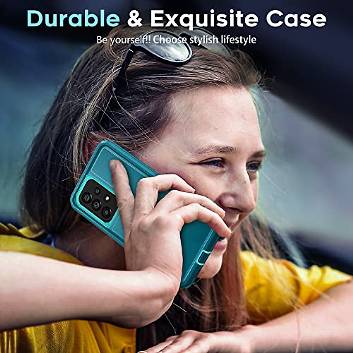 LeYi Samsung A53 5G Case: 3-in-1 Full Body Protection, Teal Blue with [2 Pack] Tempered Glass Screen Protectors