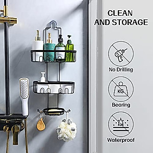 Mqafkpu Shower Organizer Hanging, Non Drilling Shower Caddy Over Head with Hooks for Razor and Sponge, Rustproof Stainless Steel Shower Racks for Inside Shower for Bathroom & Shower Room