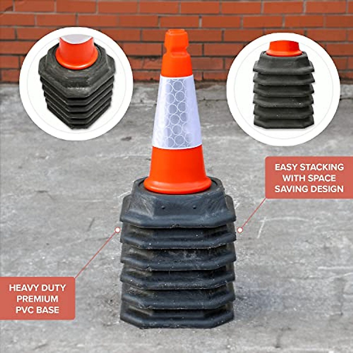 Street Solutions 6 Pack Traffic Safety Cones 18'' inches with Reflective Collars, Unbreakable PVC Orange Construction Cone for Traffic Control, Driveway Road Parking (Orange)