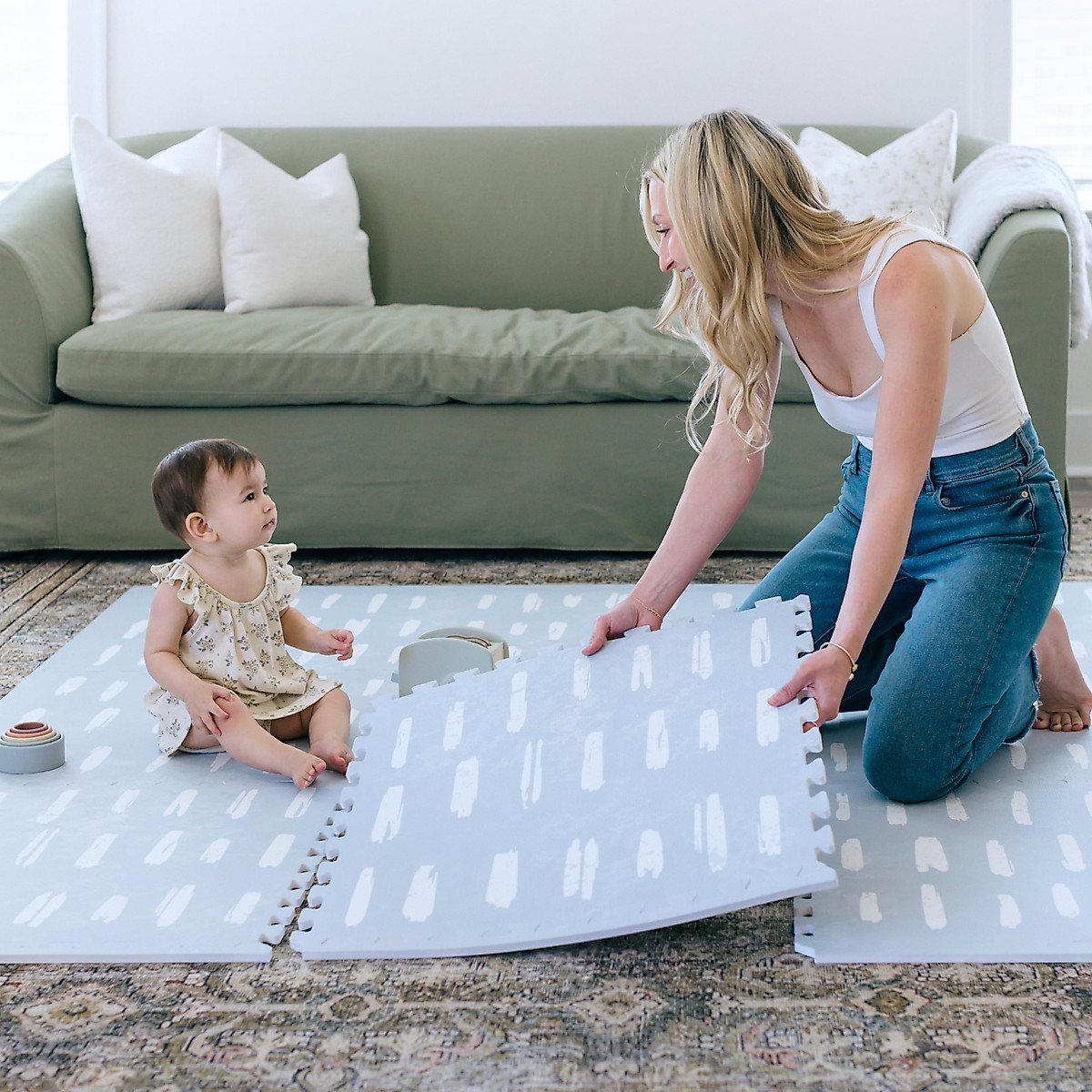 Little Landings Baby Play Mats for Floor - Shoreline (6x6ft) - Premium EVA Foam Play Mat for Babies & Toddlers - Perfect for Tummy Time, Crawling, Playroom - Stylish & Comfortable Kids Play Mat