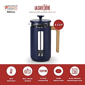 La Cafetière Pisa Cafetière, 8-Cup/1L, Heat-Resistant Borosilicate Glass and Stainless Steel with Easy-Grip Plunger, Large French Press Coffee Maker for Loose Tea and Ground Coffee, Navy