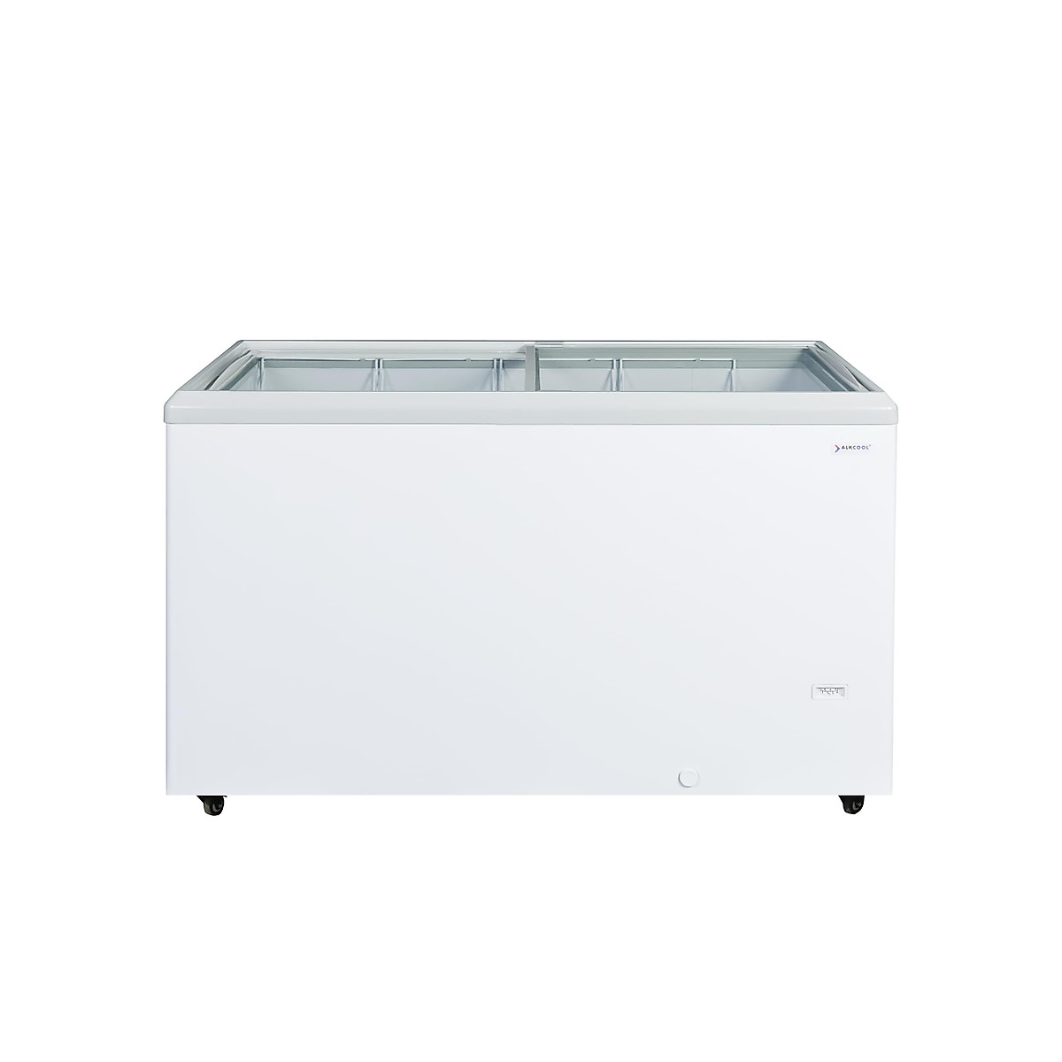NAFCOOL 20 Cu.Ft Commercial Chest Freezer with LED Light,Temp Rang -8°F and 0°F,Glass Top Display Chest Freezer with 6 Removable Wire Baskets,Sliding Lids, Lock,Caster Wheels, White