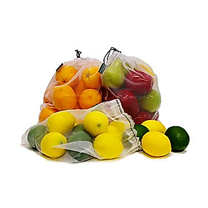 Earthwise Reusable Mesh Produce Bags - Washable Set of 9 Premium Bags, TRANSPARENT Lightweight, Strong SEE-THROUGH Mesh for shopping, transporting and storing fruits and veggies.
