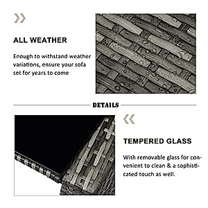 Vakollia 4 Piece Outdoor Patio Furniture Sets, Wicker Rattan Conversation Sofa Set with Table & Chair for Backyard Balcony Garden Poolside Porch (Grey-Dark Grey)