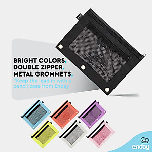 Enday Large Pencil Pouch for 3 Ring Binder Black, Mesh Zipper Pencil Case, Pen Bag/Pen Case, Small Cosmetic bag, Storage Container, Also Available in Pink, Purple, Green, Blue, Red, Grey, 1 Pc