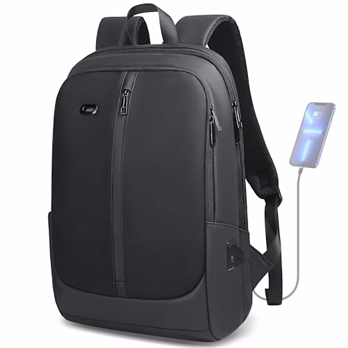 Business Backpack for Men, Slim Laptop Backpack Waterproof 17 inch, Lightweight Compact Computer Backpack with USB Charging, Thin Backpack Sleek for Travel Work Office and College - Black