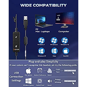 Wantek Corded USB Headsets Mono with Noise Cancelling Mic and in-line Controls, UC Business Headset for Skype, SoftPhone, Call Center, Crystal Clear Chat, Super Lightweight, Ultra Comfort (UC600)