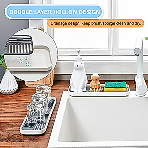 SUBEKYU Kitchen Soap Tray, Double Layer Sink Organizer for Kitchen Counter/Bathroom, Soap and Sponge Holder with Detachable Drain Tray, Grey+White, 1 Pack