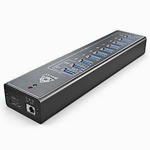 BrovSS: 10 Port Powered USB 3.0 Hub Aluminum with 4 IQ Ports - USB 3 Splitter with 12V 3A 36W Power Adapter. Connect up to 10 Electronics and USB peripherals (Black)