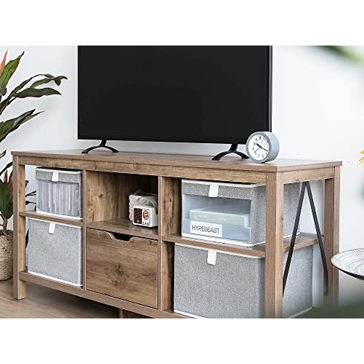 StorageWorks Closet Storage Bins with Clear Window and 2 Handles, Foldable Clothing Bins for Shelves, Large Fabric Organizer, Gray, 3 Pack