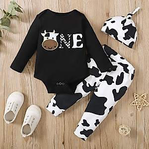 Detigee Baby Boy First Birthday Outfit Infant One Year Old Clothes Baby Cow Outfit (Black,12-18 Months)