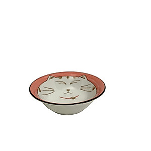 JapanBargain 2480, Japanese Small Porcelain Sauce Dipping Bowl Dessert Bowl Rice Bowl Appetizer Bowl Snack Bowl, Pink Color Maneki Neko Smiling Lucky Cat Pattern, Made in Japan, 4-3/4-inch Diameter