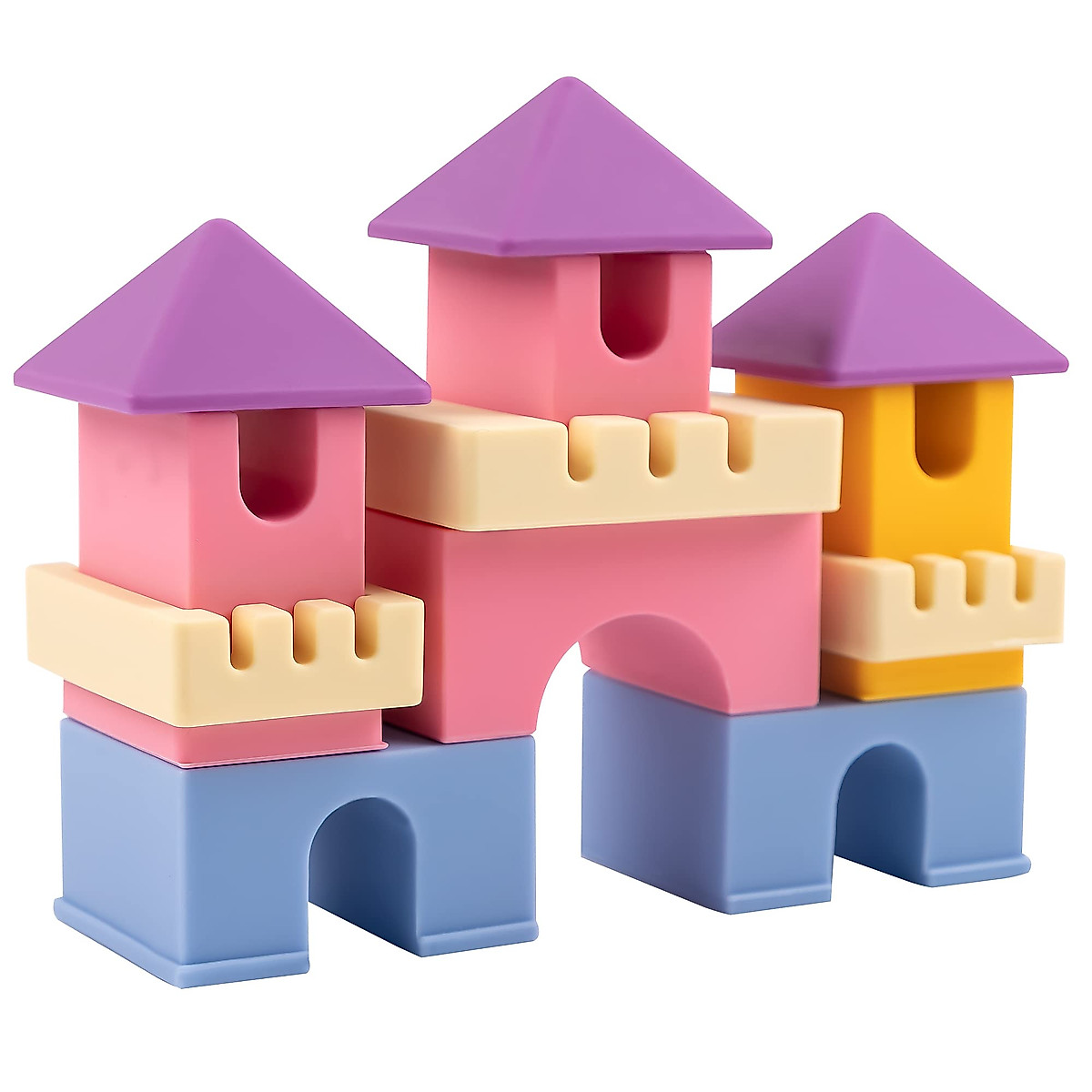 CHIN FAI Silicone Stacking Blocks, 12 PCS Baby Soft Castle Building Blocks - Montessori Kids Stacking & Nesting Toys for Babies 6 Months and up (Purple)