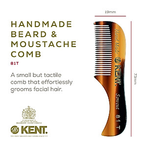 KENT 81T "Freddie" Handmade Beard Mustache Comb - Extra Small. Unbreakable Fine Toothed Beard and Moustache Combs Pocket Size for Facial Hair Grooming. Hand-Made Saw-Cut & Polished