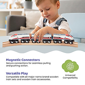 Maxim Enterprise, inc. Wooden Bullet Train, Wooden Train Set of 2 Modern Engines 1 Sleek Passenger Car with Magnetic Connectors, Compatible with Thomas & Friends, BRIO, Other Major Brands