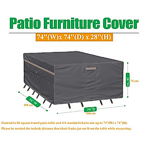 Garden Balsam Heavy Duty Waterproof Patio Furniture Covers,Fade Resistant Outdoor Table and Chair Covers Square 74"Wx 74"D x 28"H Dark Grey