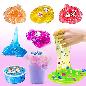 ESSENSON Slime Kit - Slime Supplies Slime Making Kit for Girls Boys, Kids Art Craft, Crystal Clear Slime, Glitter, Slime Charms, Girls Toys Gifts for Kids Age 3+ year old