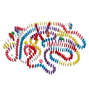 Wondertoys 600 PCS Dominoes Set for Kids Wooden Building Blocks 6 Colors Bulk Dominoes Racing Tile Games Educational Toy for Kids Birthday Party with 11 Add-on Blocks and 1 Storage Bag