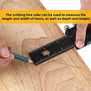 Woodworking Ruler, Precision Pocket Ruler Metal Slide Rule with Inch and Metric Indicators, Carpentry Tools Ruler, Aluminum Alloy Scribing Ruler for Woodworking DIY Measuring Tool (6 inch)
