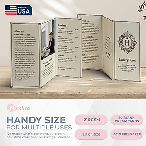 Hamilco Cream Colored Cardstock Thick Paper - 8 1/2 x 11" Heavy Weight 80 lb Cover Card Stock for Printer - 50 Pack