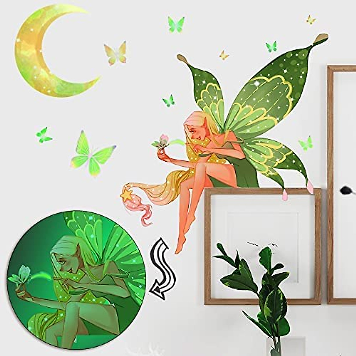 Glow in The Dark Fairy Butterfly Wall Stickers, Fairy Princess Wall Decal, Girls Kids Luminous Cartoon Decor for Room Bedroom Nursery Living Room Classroom, Kids Gift.