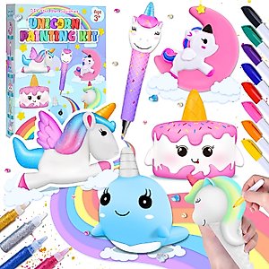 Unicorn Gifts Toys for Girls, Unicorn Arts and Crafts Painting Kit, 6 Slow-Rise Unicorns Squishies DIY Kit, Bergmoer Gifts for Girls Christmas Birthday Toys Gift for Kids Ages 4, 5, 6, 7, 8 Years Old