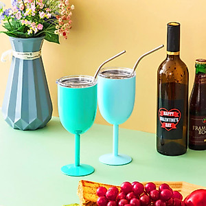 Gerrii 6 Pcs Stainless Steel Wine Glasses Cups Stemmed Double Walled Vacuum Insulated Wine Tumbler with Lid and Straw for Camping Picnics Travel, Birthday Gifts for Friendship Friends Dad Mom