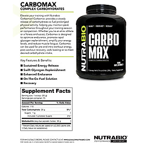 NutraBio CarboMax Maltodextrin Powder - Carbohydrate Powder for Sustained Energy - Calorie Rich for Muscle and Weight Gain - Unflavored - 5 Pounds, 75 Servings