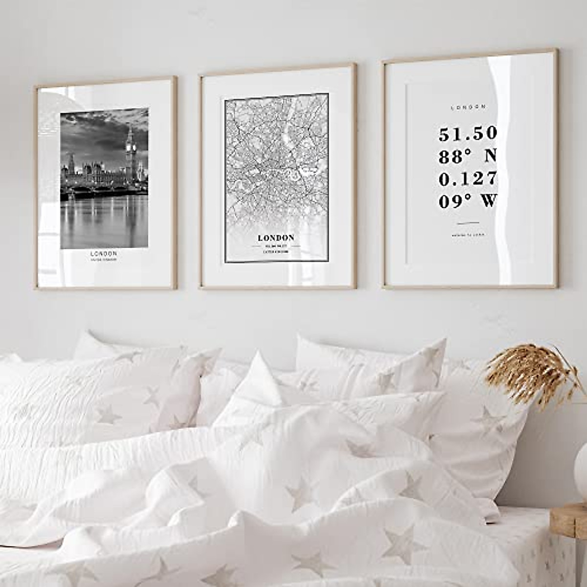 Dear Mapper London United Kingdom View Abstract Road Modern Map Art Minimalist Painting Black and White Canvas Line Art Print Poster Art Print Poster Home Decor (Set of 3 Unframed) (16x24inch)