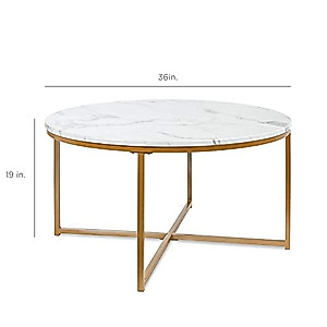 Best Choice Products 36in Faux Marble Accent Table, Modern End Table, Large Coffee Table Home Decor for Living Room, Dining Room, Tea, Coffee w/Metal Frame, Foot Caps, Designer - White/Gold
