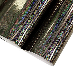 HYANG Holographic Grey Geometric Hexagon PU Faux Leather Sheets 1 Roll 12"X53"(30cmX135cm), Faux Leather Very Suitable for Crafts Making Leather Earrings, Bows, Handbag ，Sewing