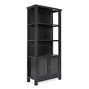 EMMA + OLIVER Dassie Bookcase Storage Cabinet, 2 Glass Doors & 3 Storage Shelves, Wood Bookshelf Cabinet for Living Room, Bedroom, Home Office, 67.75" H, Black
