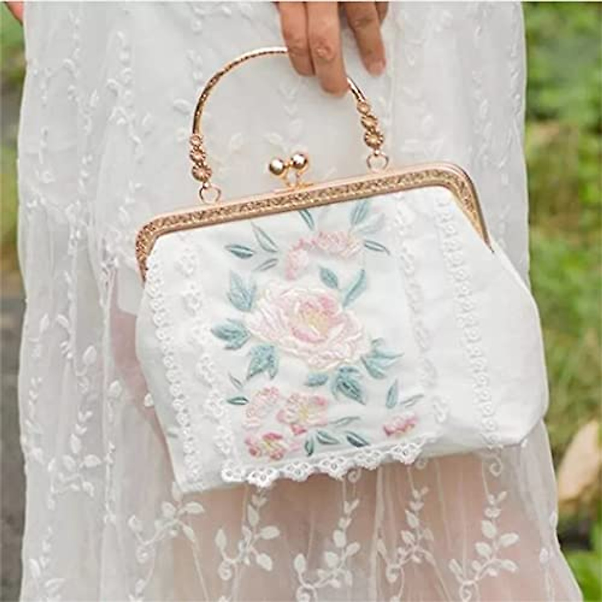 DANN Women's Vintage Handbag Chinese Embroidery Purse and Women's Bag Shoulder Bag with Chain