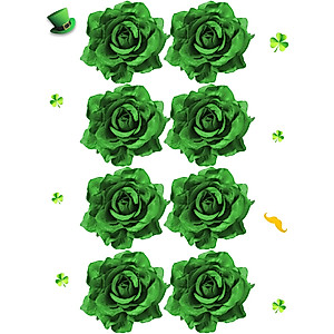 8 Pieces St. Patrick's Day Hair Decoration Flower Hair Clip Irish Green Rose Hairpin St. Patrick's Brooch Floral Clips St. Patrick's Party Supplies for Woman Girl Girlfriends Wife Accessories