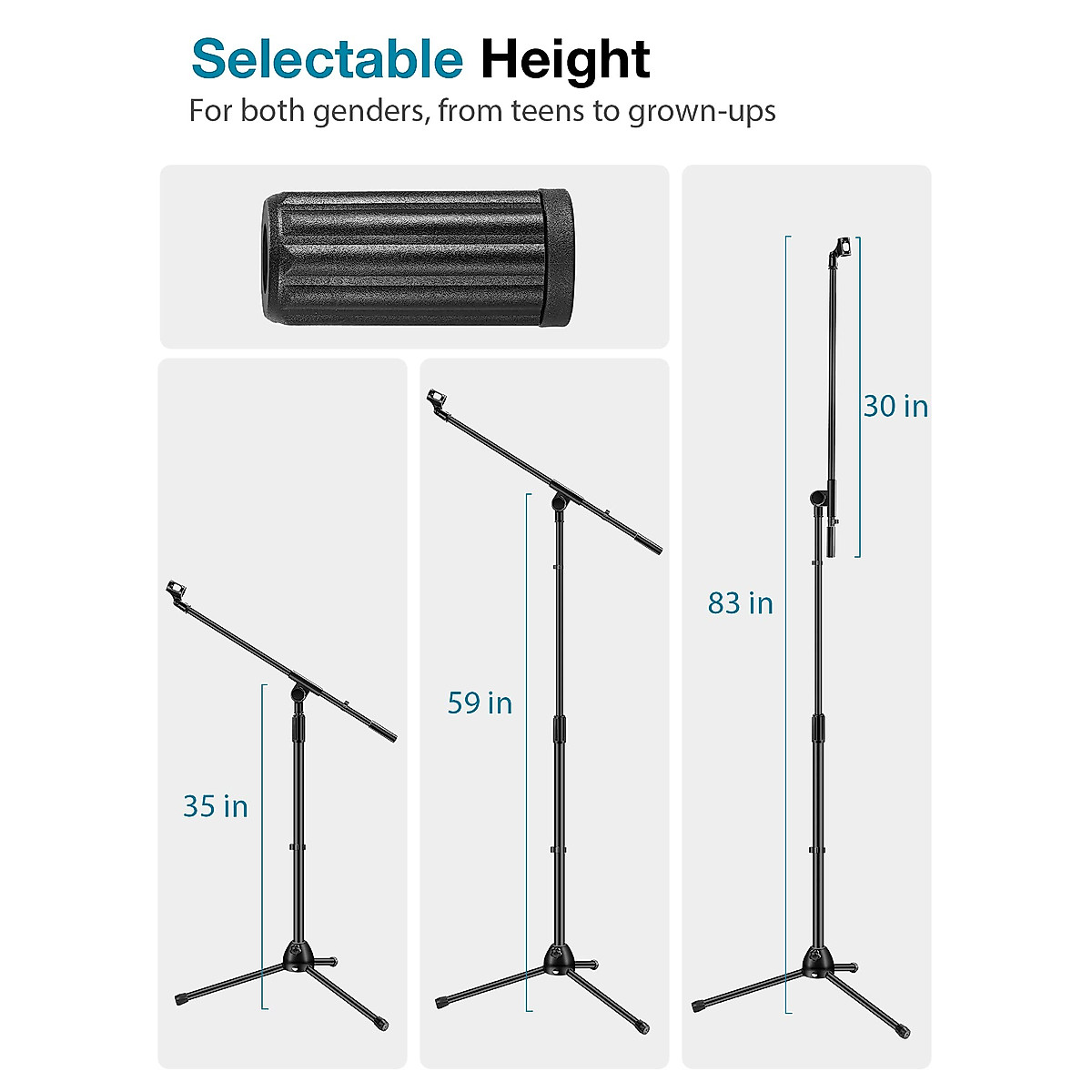 InnoGear Microphone Stand, Boom Arm Mic Stand Floor Detachable Height Adjustable Heavy Duty with Mic Clip Holder Metal Base for Blue Yeti HyperX QuadCast Shure SM58 Samson Q2U Fifine K669B