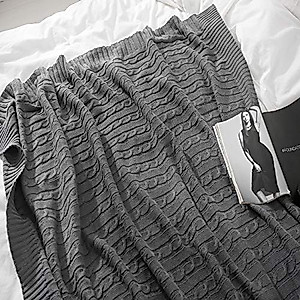 TREELY 100% Cotton Cable Knit Throw Blanket Super Soft Warm for Chair Couch Bed(Gray,50" x 60")