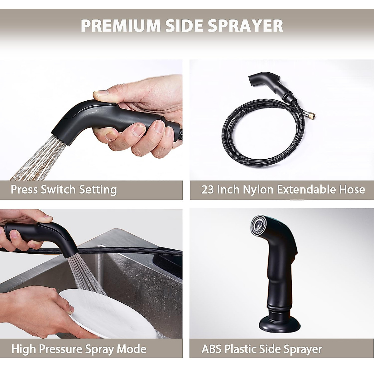 Kitchen Faucet with Sprayer, Black Kitchen Faucet, Matte Black Kitchen Sink Faucet, Stainless Steel Kitchen Sink Faucet with Side Sprayer, 3 or 4 Hole RV Utility Laundry Kitchen Faucets KMF028B