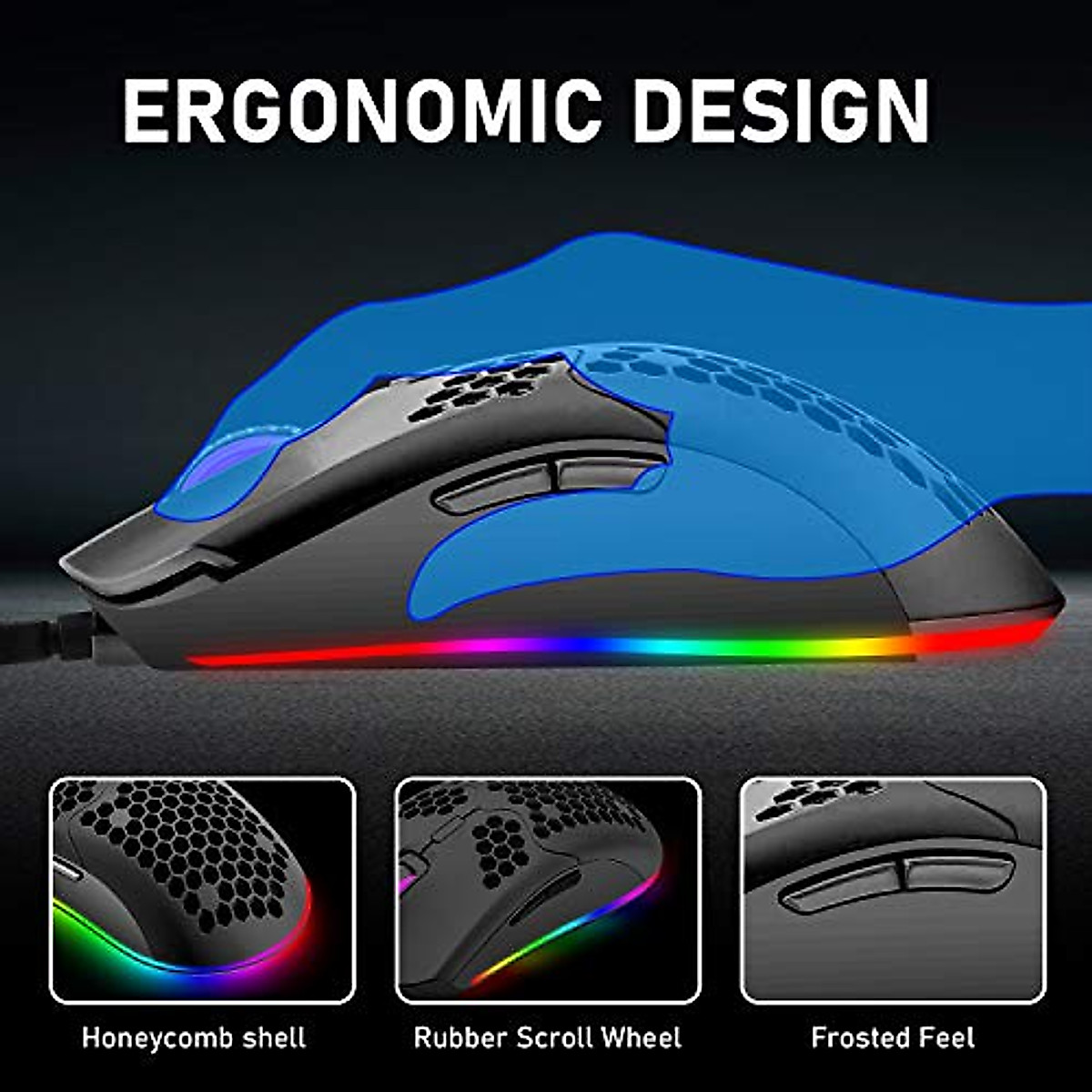 Mechanical Gaming Keyboard and Mouse Combo,87 Keys Compact Rainbow Backlit Keyboard,RGB Backlit 6400 DPI Lightweight Gaming Mouse with Honeycomb Shell for Windows PC Gamers