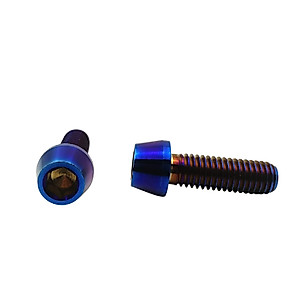 RISON Titanium Bolts Ti Bolt M6*1.0 * 25 Hex Tapered Socket Head 5Pcs Burnt Blue Titanium Hex Tapered Head Bolt Screw for Bike stem