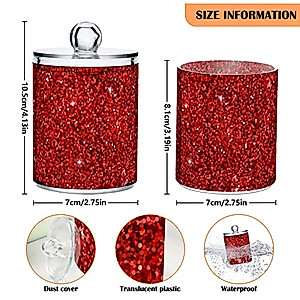 ALAZA 4 Pack Qtip Holder Dispenser Red Glitter Bathroom Organizer Canisters for Cotton Balls/Swabs/Pads/Floss,Plastic Apothecary Jars for Vanity