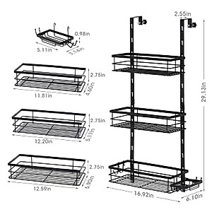 Tuenort Over the Door Shower Caddy, Adjustable Hanging Shower Shelves Rustproof with Hook, Shampoo Holder Bathroom Organizer Shelf with Soap Holder for Inside Bathroom and Kitchen Storage, Black
