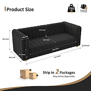 ANTTYBALE 81" W Tufted Velvet Couch,Modern Velvet Sofa with Round Handrails and Metal Ball Legs for Living Room,Office,Apartmen