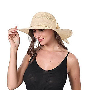 Sun Hats for Women - Women's Lightweight Foldable Beach Sun Hat with Wide Brim-UPF 50 UV Protection Floppy Sun hat Beige