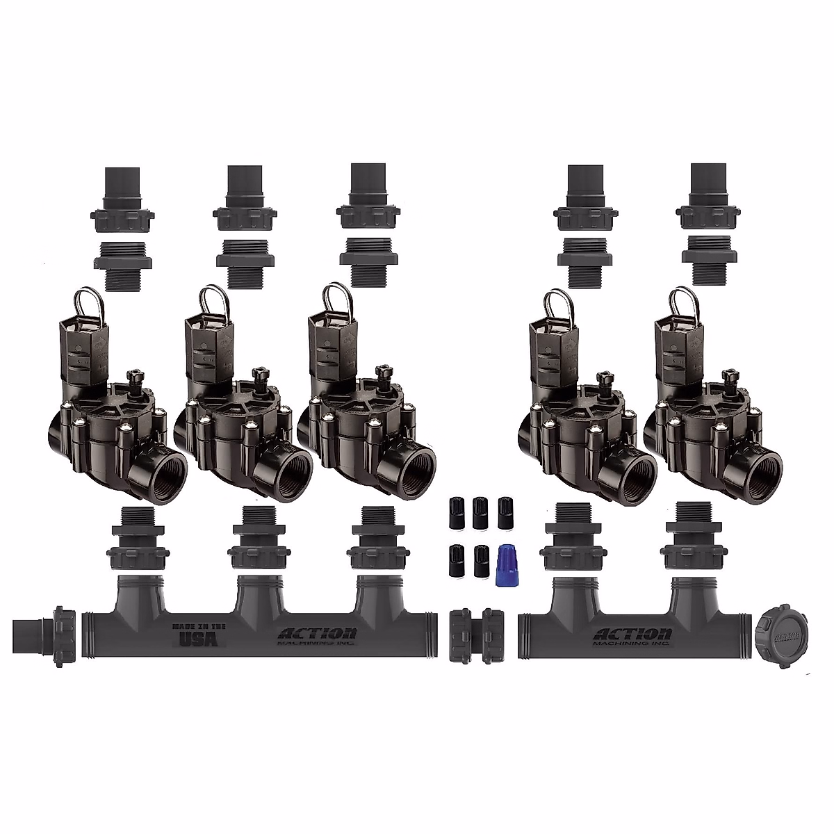 Rain Bird Premium Valve Manifold System 100DV No Flow Control - Heavy Duty Action Machining Parts - 3/4" & 1" Slip (5 Zone)