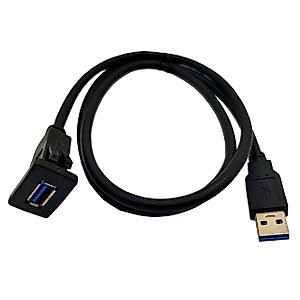Qaoquda Square USB 3.0 Flush Mount Cable, USB 3.0 Male to Female Flush Panel Mount Extension Cable for Car, Boat and Motorcycle Dashboard 1M/3ft