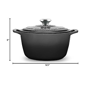 ROSSALLINI Signature Enameled Cast Iron Dutch Oven, Non-Stick Serving Pot with Tight Fitting Lid for Perfect Roasting, Baking, Sauteing, and Bread Making | 5.5Q (5.2L) - Oyster Grey